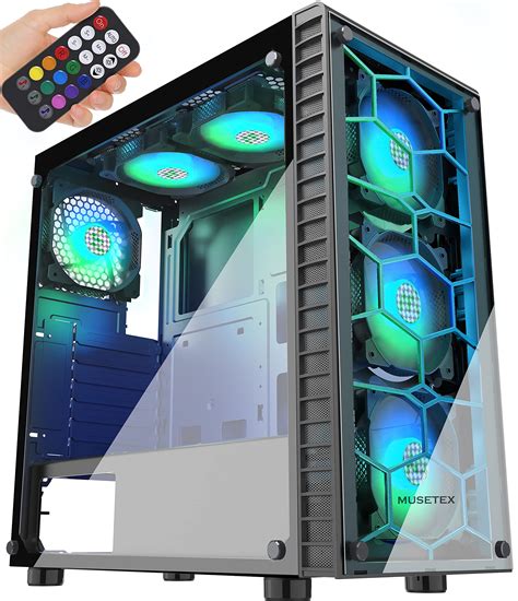 Buy Musetex Atx Pc Case Pre Installed Pcs Mm Argb Fans Mid Tower Computer Gaming Case Usb