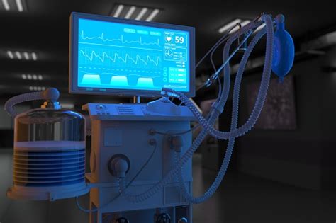 보케와 야간 병원에서 가상 의 디자인과 Icu 인공 폐 인공 환기 코로나 바이러스 개념을 중지 의료 3d 일러스트 산소 호흡기에 대한 스톡 사진 및 기타 이미지 Istock