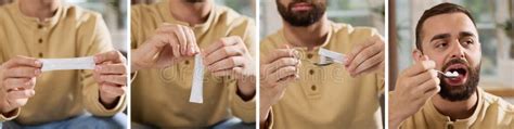 Man Using Oral Gel Packet Applying Gel On Spoon And Consuming It In