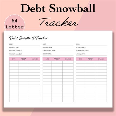 Debt Snowball Tracker Printable Debt Free Chart Debt Payoff