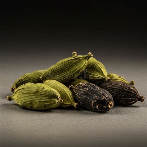 A Pile Of Cardamom Pods Featuring Both Green Elettaria Cardamomum