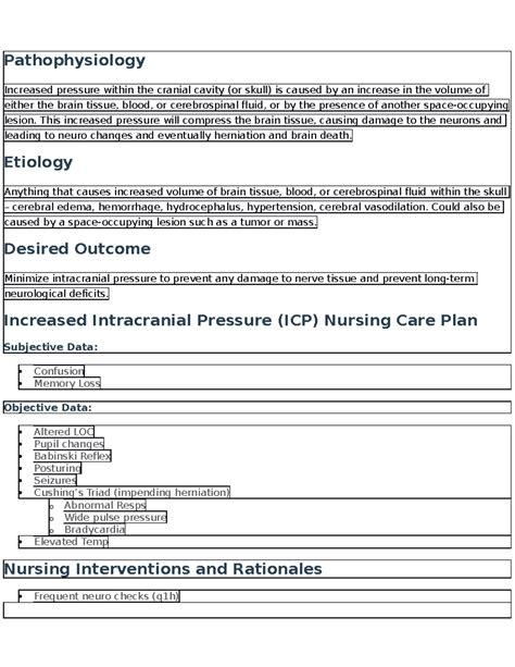 Icp Nursing Icp Pathophysiology Increased Pressure Within The
