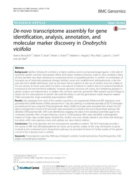 De Novo Transcriptome Assembly For Gene Identification Analysis