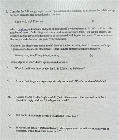 Solved 5. Consider the following simple linear regression | Chegg.com