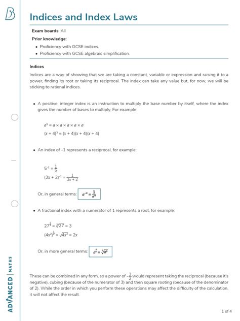 Indices And Index Laws Pdf Mathematics Mathematical Notation
