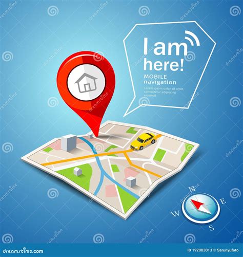 Folded Maps Navigation With Red Color Point Markers I Am Here Message