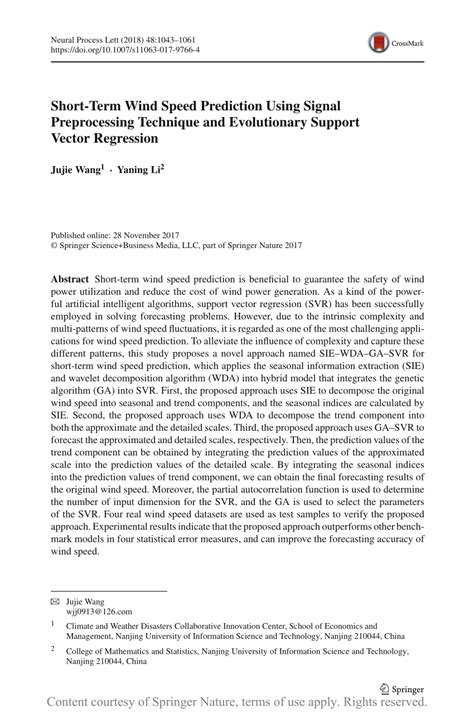 Short Term Wind Speed Prediction Using Signal Preprocessing Technique And Evolutionary Support