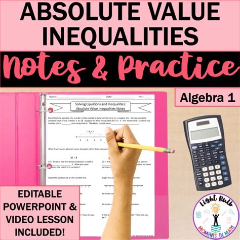 Solving Absolute Value Inequalities Guided Notes Practice Worksheet Video Lesson