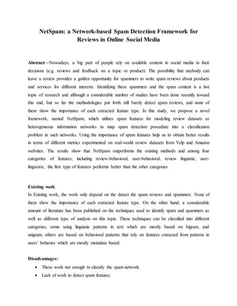 Net Spam A Network Based Spam Detection Framework For Reviews In Online Social Media Docx