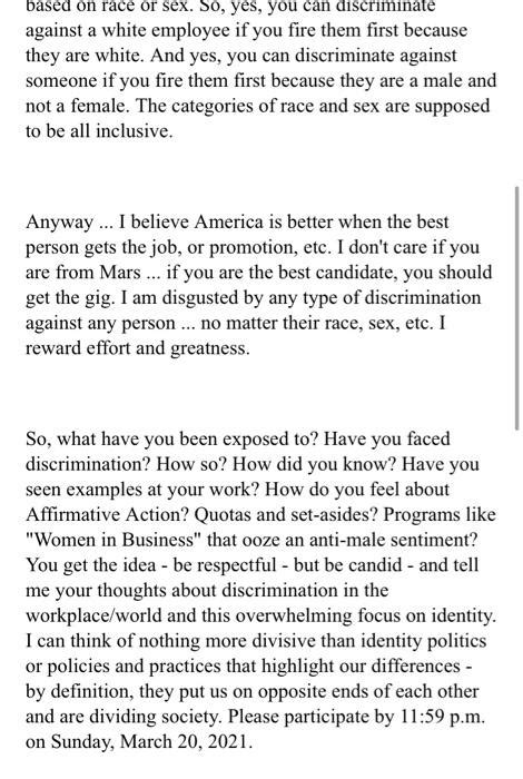 Solved Based On Race Or Sex So Yes You Can Discriminate