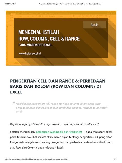 Pengertian Cell Dan Range And Perbedaan Baris Dan Kolom Row Dan Column Di Excel Pdf