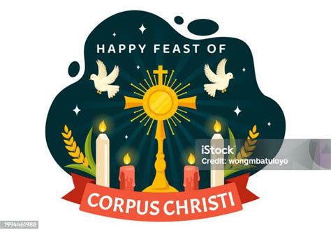 코퍼스 크리스티 카톨릭 종교 벡터 일러스트 레이 션 축제 날 십자가 빵 및 포도 휴일 축 하 평면 만화 배경 0명에 대한 스톡 벡터 아트 및 기타 이미지 Istock