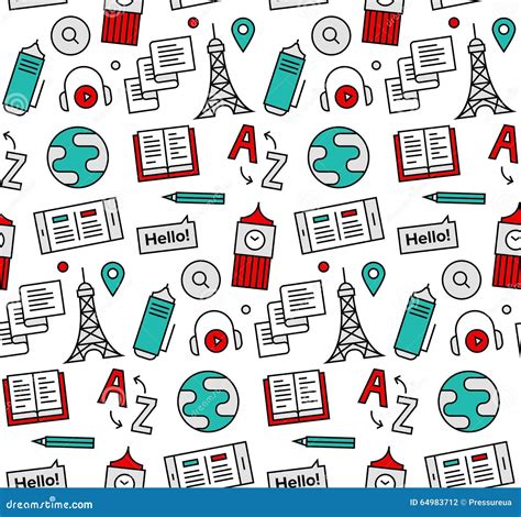 Language School Seamless Icons Pattern Stock Vector Illustration Of Flat Icons 64983712
