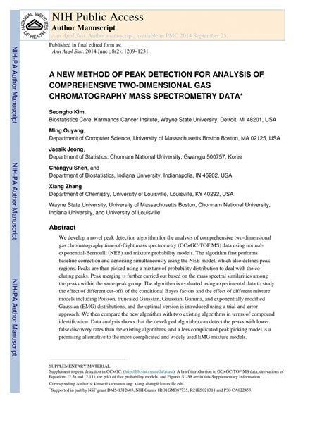 Pdf A New Method Of Peak Detection For Analysis Of Comprehensive Two