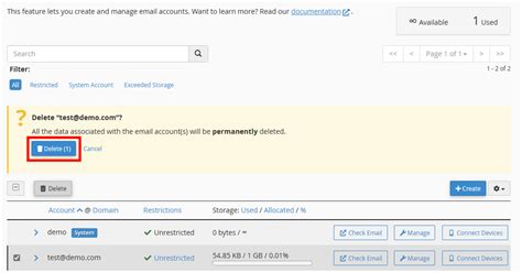 delete an email account from cpanel kemuhost