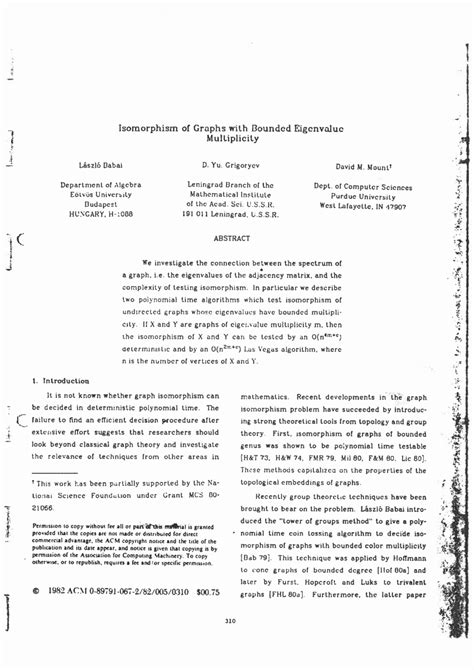 pdf isomorphism of graphs with bounded eigenvalue multiplicity