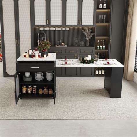 Ayjoir 80 Inch Expandable Kitchen Island With Dining Table