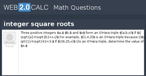 View Question Integer Square Roots