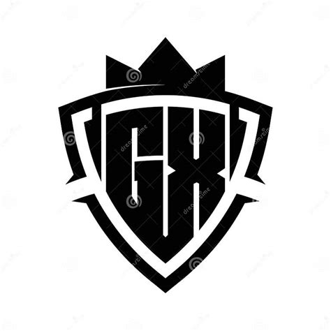 Gx Letter Bold Monogram Triangle Curve Shield Shape With Crown Black And White Background Color