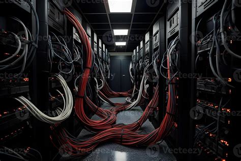 Ai Generated Server Room With Server Racks And Wires Server Uptime Concept And Cable Management