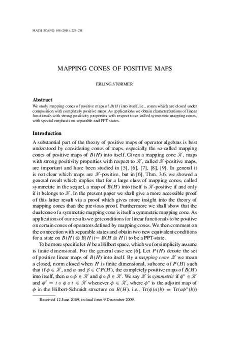 Pdf Mapping Cones Of Positive Maps