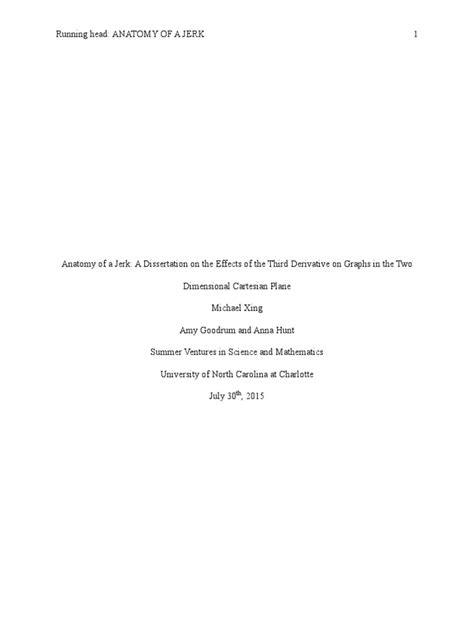 Anatomy Of A Jerk A Dissertation On The Effects Of The Third Derivative On Graphs In The Two