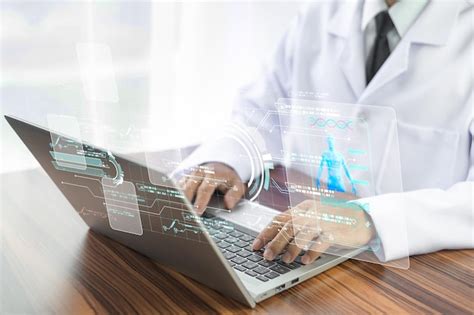 Premium Photo Doctor Using Computer Research Data For Treatment