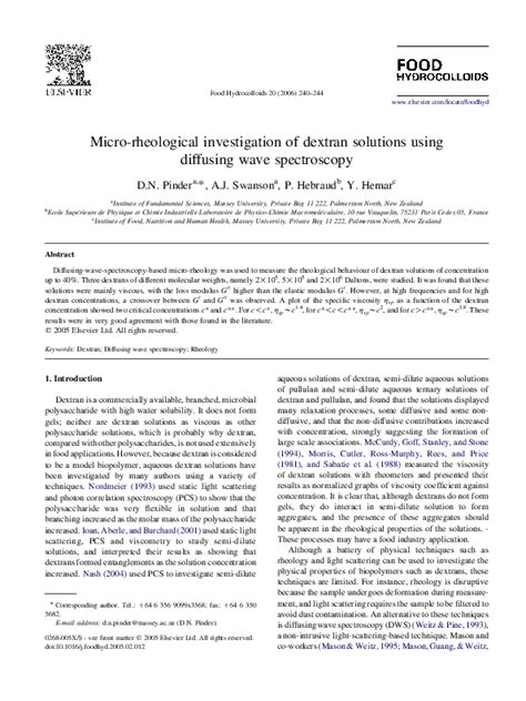 Pdf Micro Rheological Investigation Of Dextran Solutions Using Diffusing Wave Spectroscopy