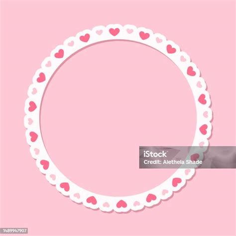 하트가 있는 원형 가리비 프레임 파스텔 귀여운 발렌타인 프레임 테두리 가리비에 대한 스톡 벡터 아트 및 기타 이미지 가리비
