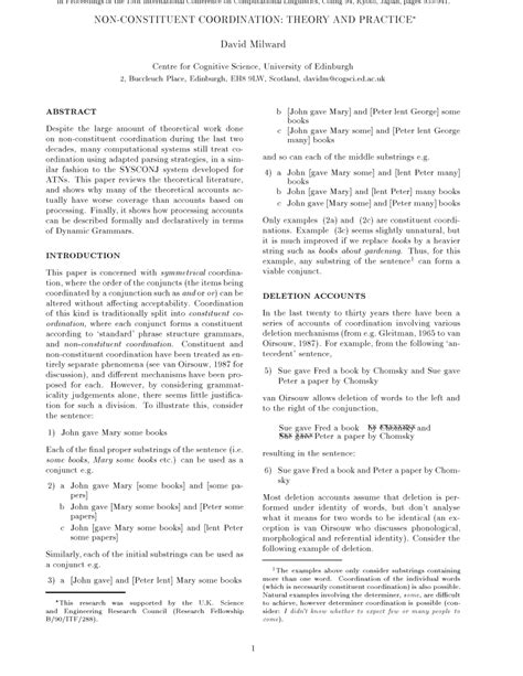 Pdf Non Constituent Coordination Theory And Practice