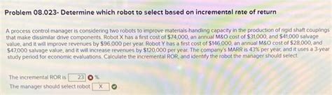 solved problem 08 023 determine which robot to select based