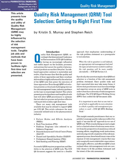 quality risk management qrm tool selection pdf
