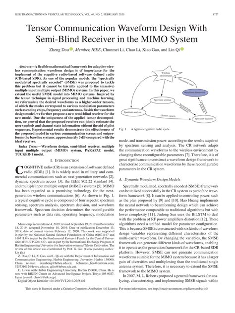 Pdf Tensor Communication Waveform Design With Semi Blind Receiver In The Mimo System