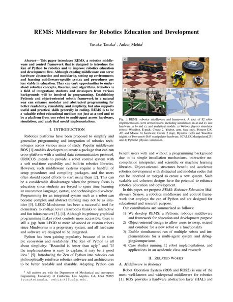 Pdf Rems Middleware For Robotics Education And Development
