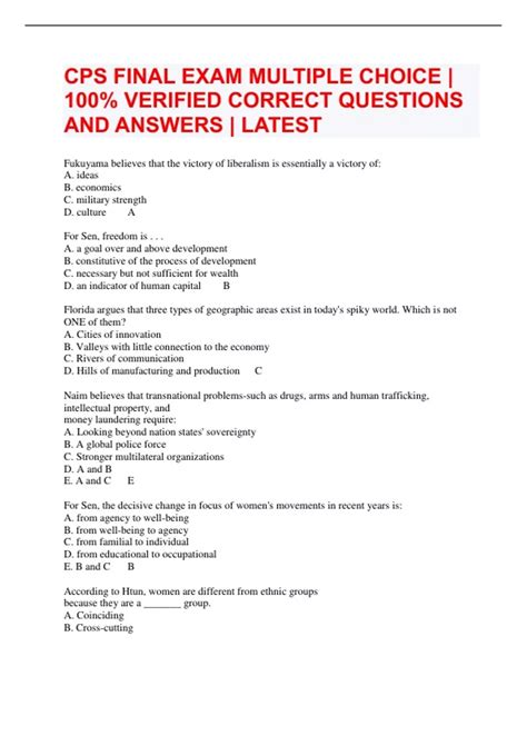 cps final exam multiple choice 100 verified correct questions and