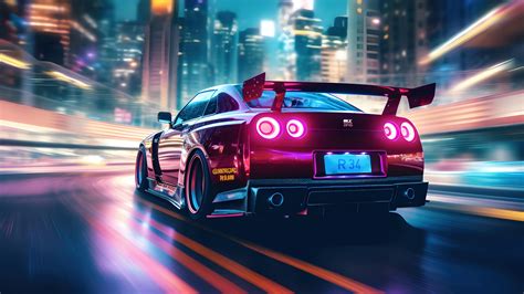 Nissan Skyline Gt R R34 Wallpaper 4k Racing Car Ai Art