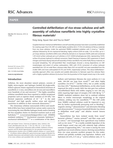 Pdf Controlled Defibrillation Of Rice Straw Cellulose And Self Assembly Of Cellulose