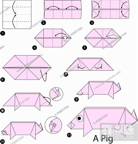Step By Step Instructions How To Make Origami A Pig Stock Vector Vector And Low Budget Royalty