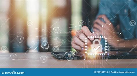 Businessman Showing Data Access Protection With Key Icon Safety Technology Protecting Data