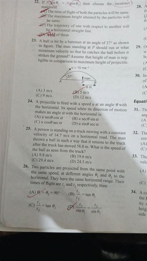 If V1 Inθ1 2 Sinθ2 Then Choose The Incorrect Statement 1 The Time