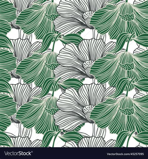 Abstract Floral Line Seamless Pattern In Retro Vector Image