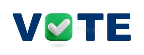 Vote Word With Green Checkmark Symbol Realistic Vector 3d Voting Square Badge With Yes Tick