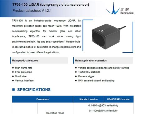 Benewake Lidar Distance Sensor Long Range 100 Meters