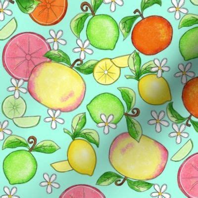 Citrus Fruit Turquoise Large Fabric Spoonflower