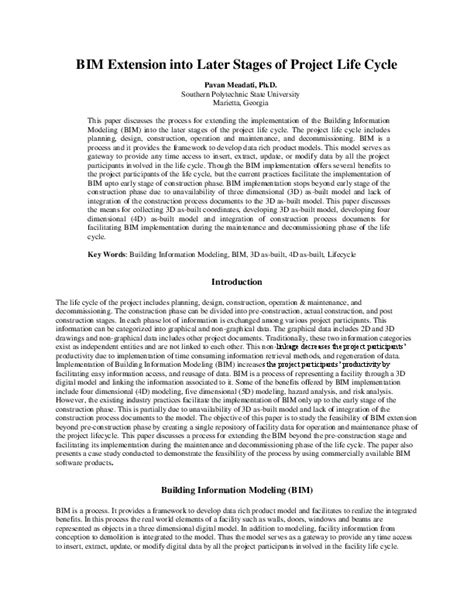 Pdf Bim Extension Into Later Stages Of Project Life Cycle