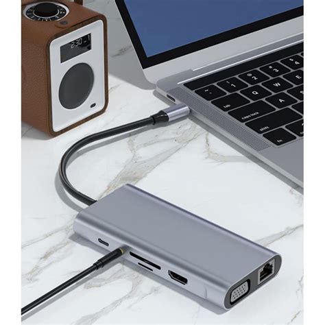 11 In 1 USB C HUB Adapter Docking Station With 4K HDMI VGA USB 3 0 Port Type C PD RJ45