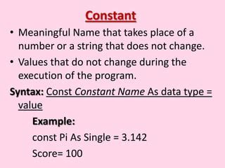 Variable Constant Operators And Control Statement PPT