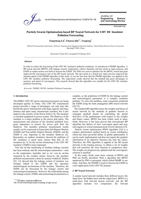Pdf Particle Swarm Optimization Based Bp Neural Network For Uhv Dc Insulator Pollution Forecasting