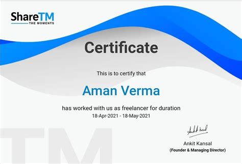 aman verma on linkedin completed 1 month internship in sharetm