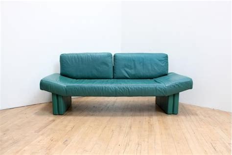 Postmodern Italian Leather Teal Sofa 80s 90s Etsy